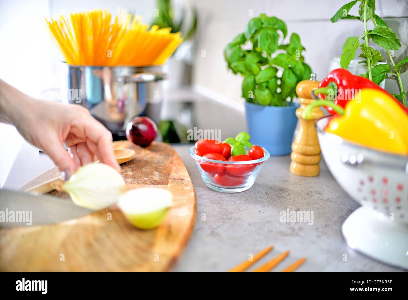 Preparing food. Woman cooking a meal Stock Photo - Alamy