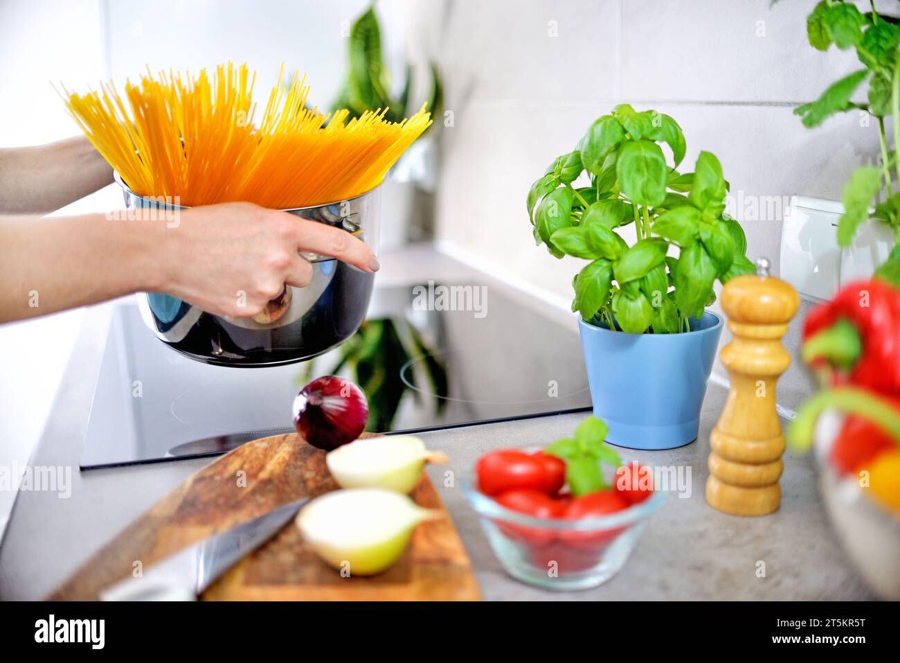 Preparing food. Woman cooking a meal Stock Photo - Alamy