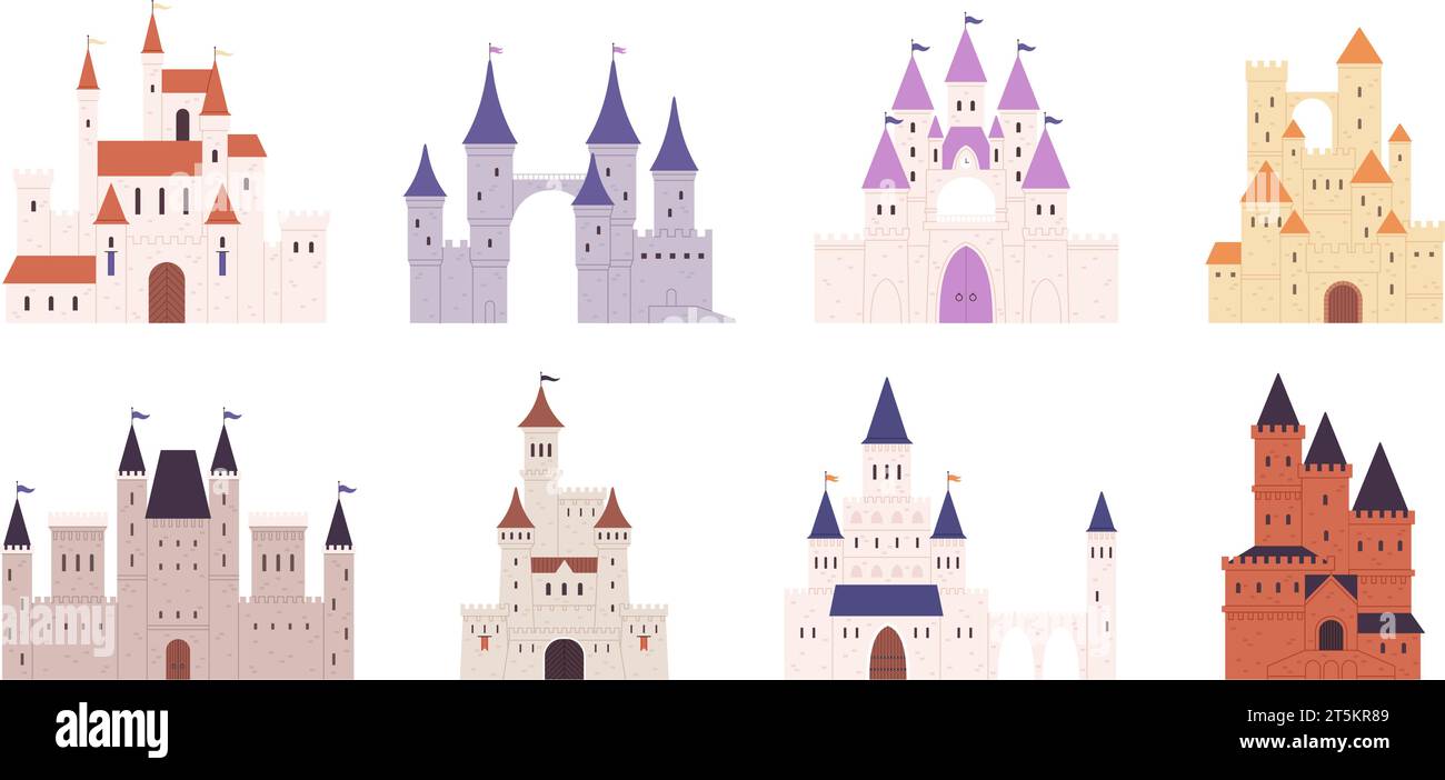 Isolated flat medieval castles. Fortresses, castle and towers ...