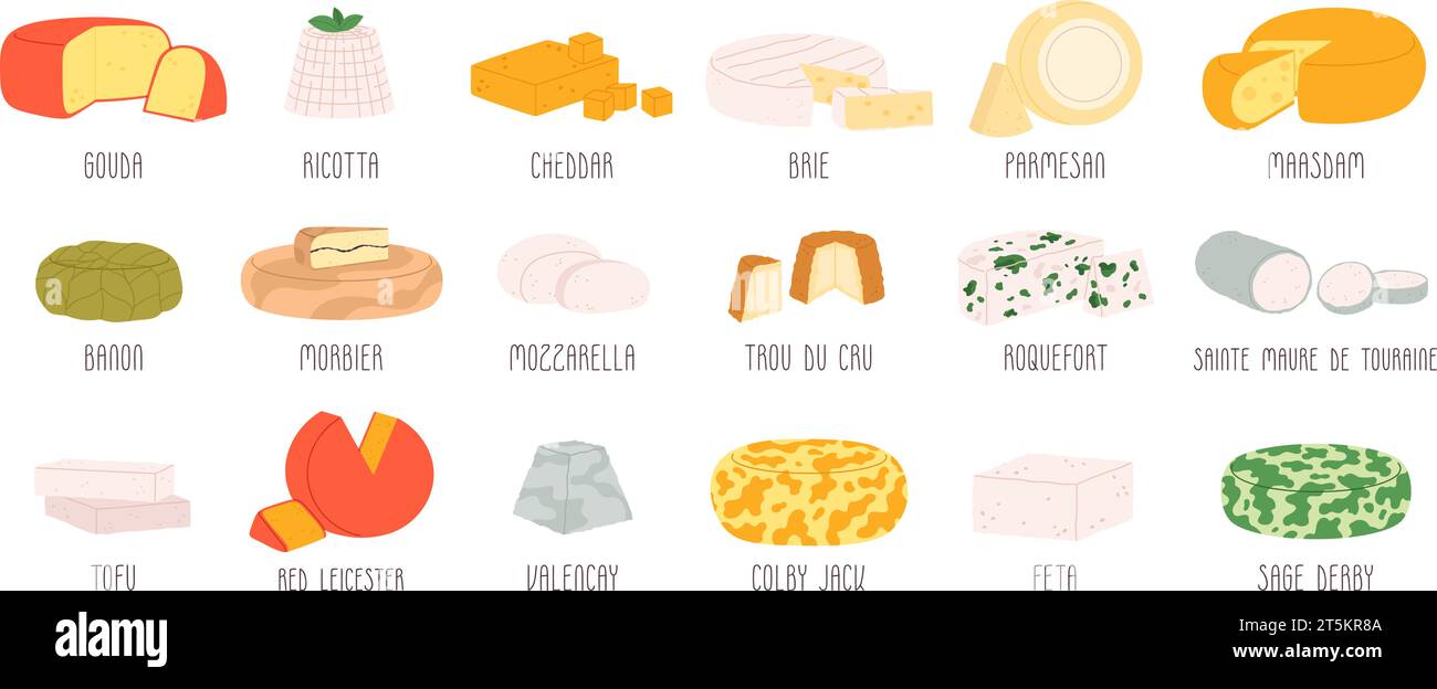 Various cheese collection. Cartoon cheeses for restaurant or market ...
