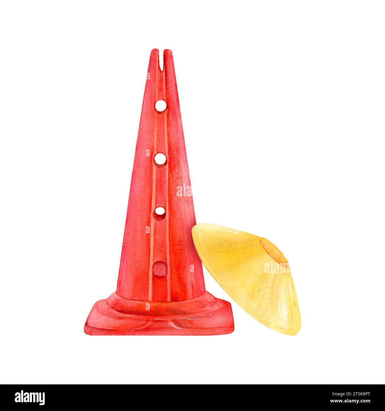 Watercolor drawing set of sport or road red high and low yellow plastic ...