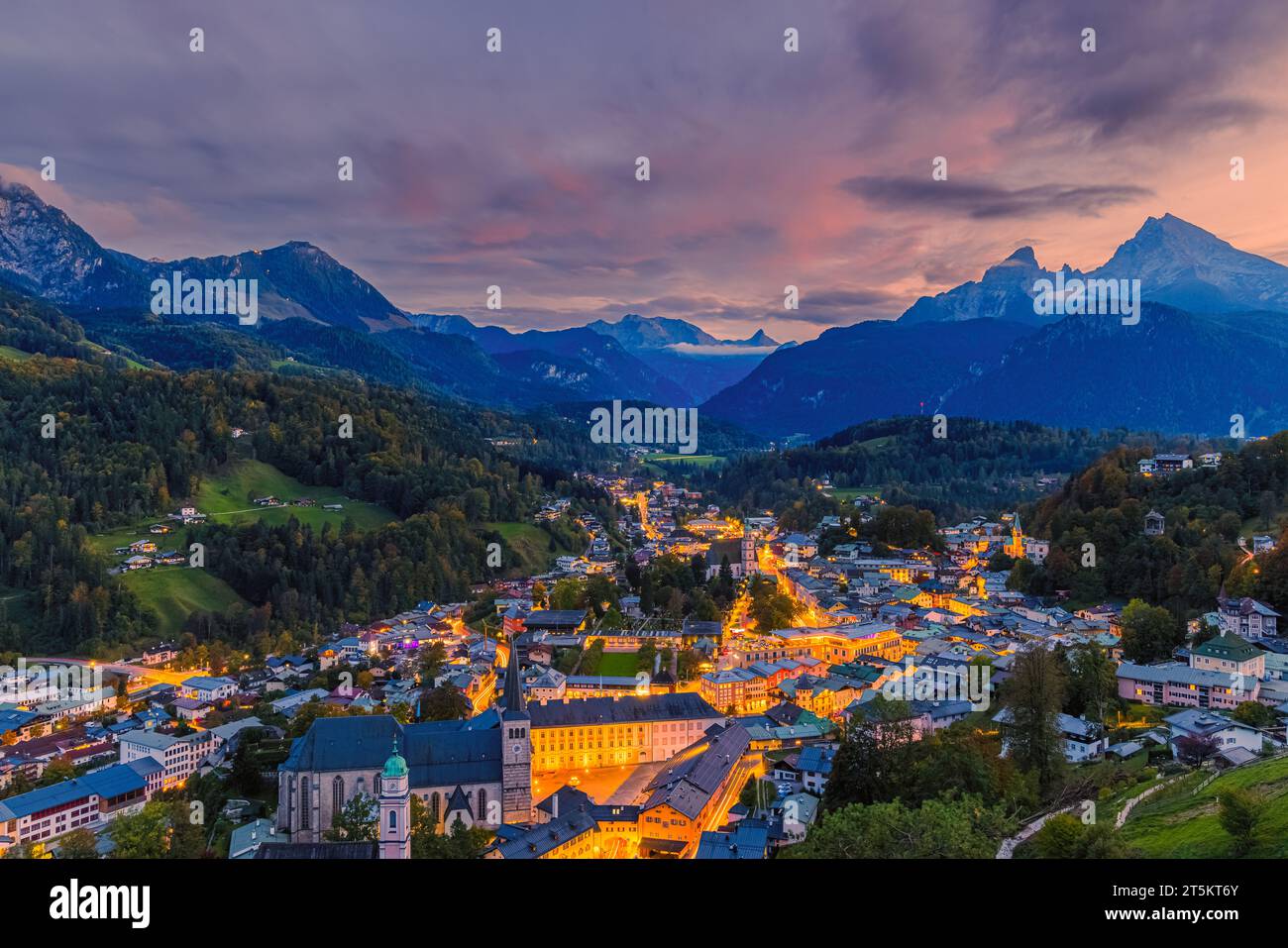 Sunset in autumn in Berchtesgaden, an ancient town in southeastern ...