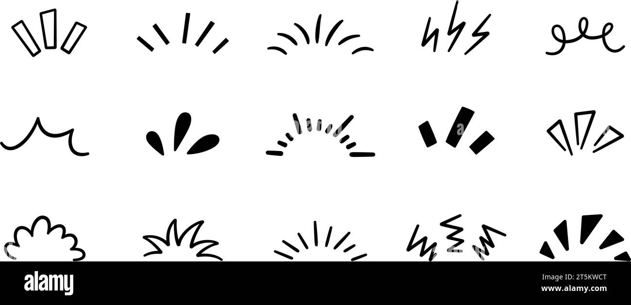 Doodle manga comic expression elements. Hand drawn shine sunburst ray ...