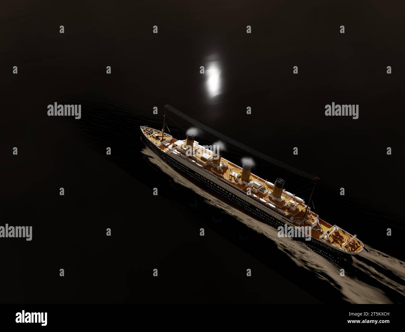 Steamboat ocean liner from top aerial view of the ship view at night ...