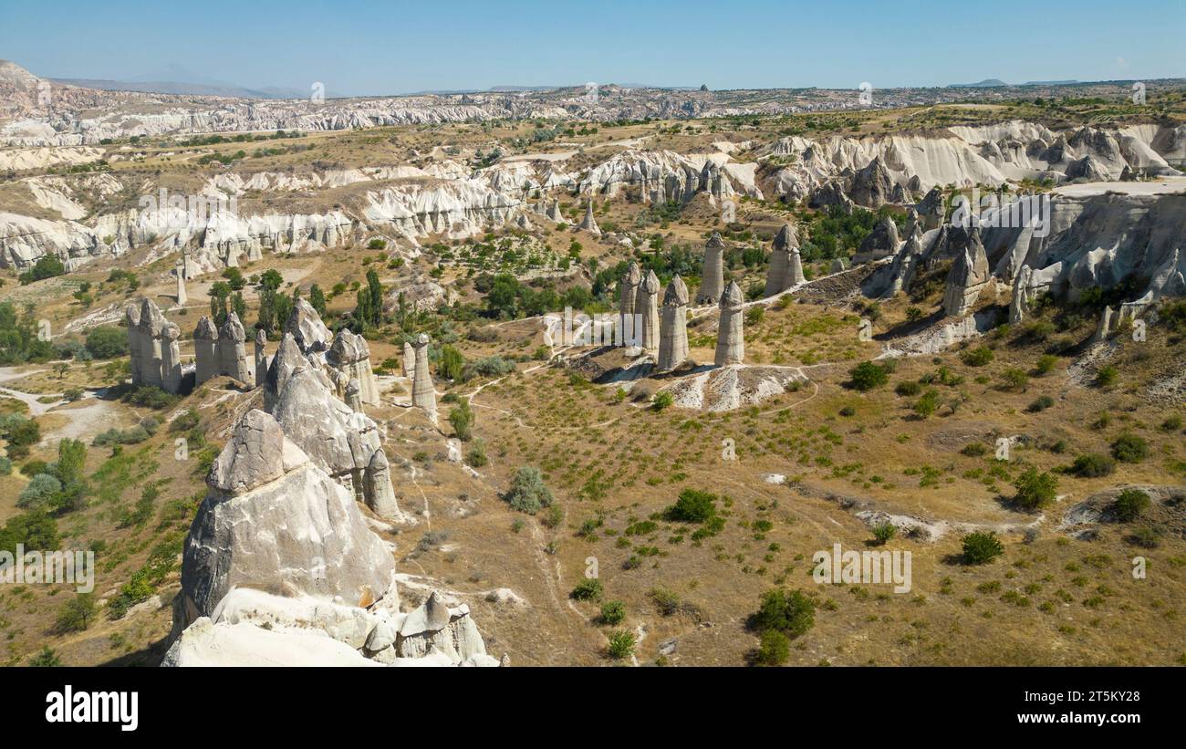 Fairy chimneys. Fairy chimneys in Cappadocia. Aerial view. Turkey ...