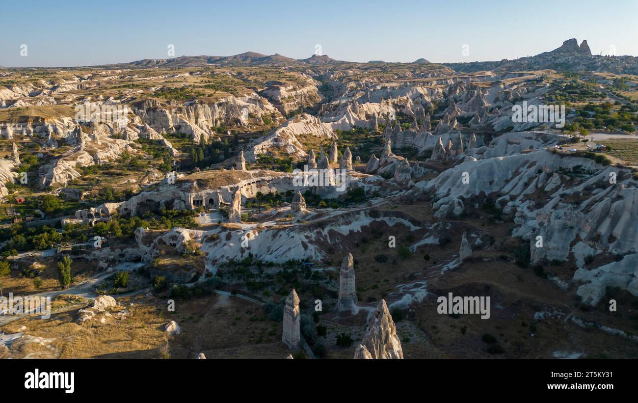 Lovers Valley fairy chimneys. Fairy chimneys in Cappadocia. Aerial view ...