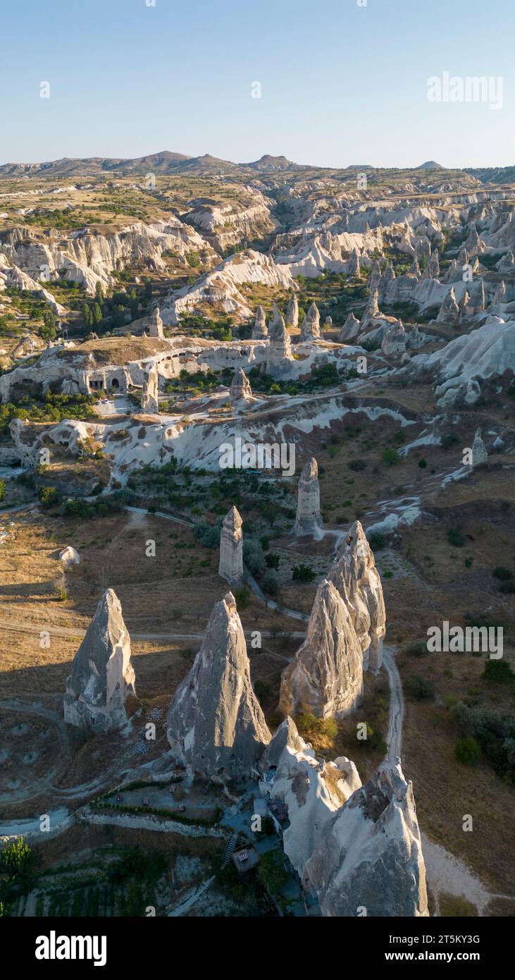 Lovers Valley fairy chimneys. Fairy chimneys in Cappadocia. Aerial view ...