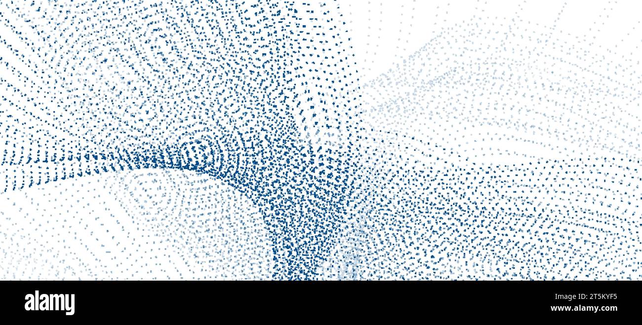 Sci-fi abstract blue background with dotted curved wavy lines ...