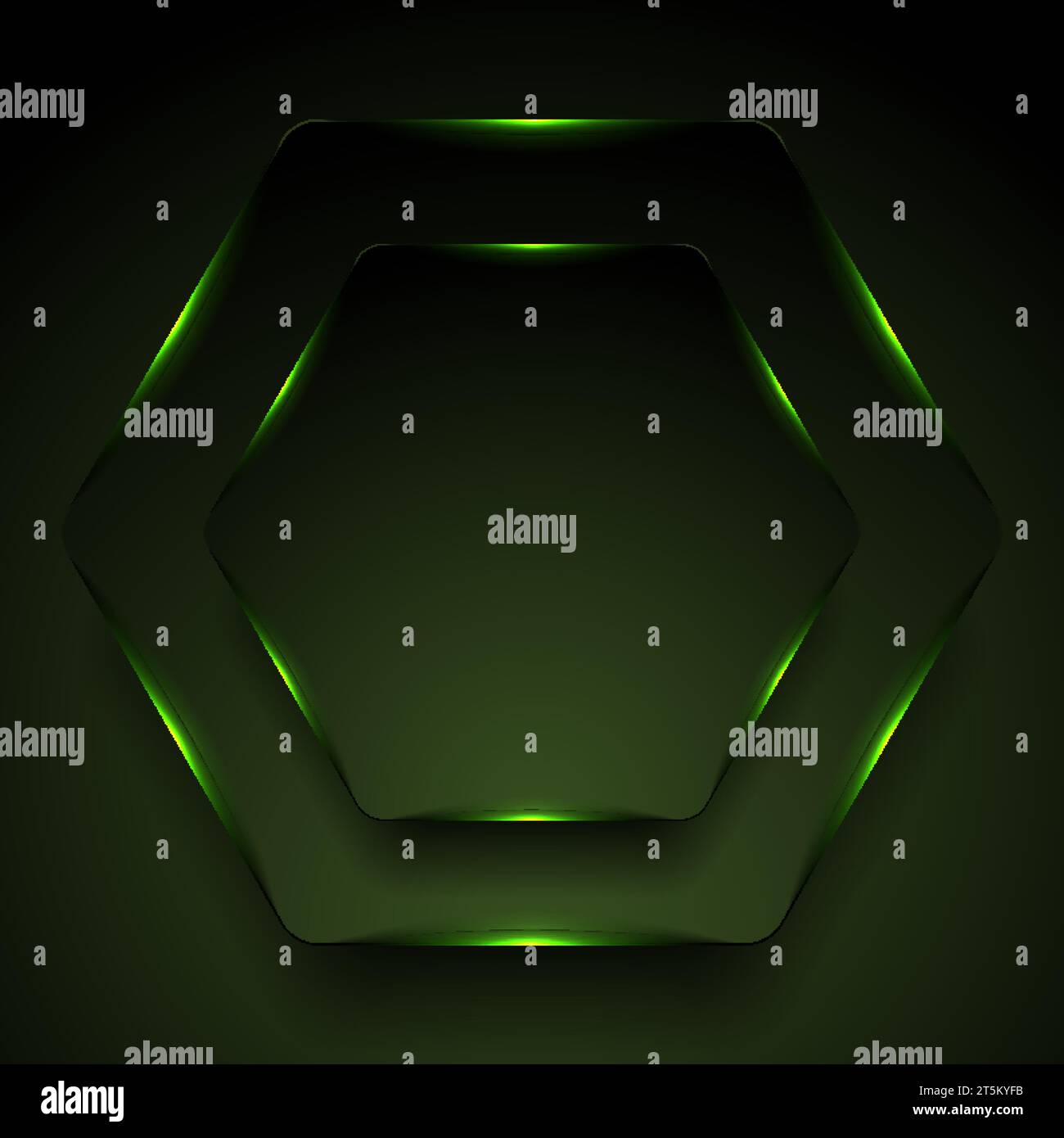 Dark hexagons with green neon light abstract background. Vector tech glowing corporate design ...