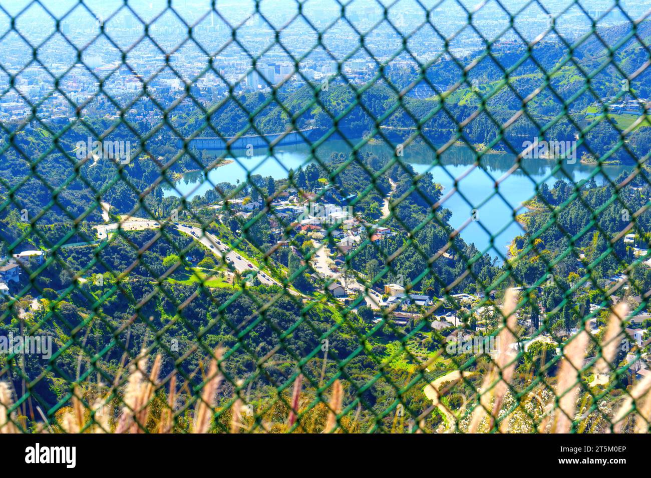 Aerial view of the Hollywood Reservoir, the surrounding area and the ...