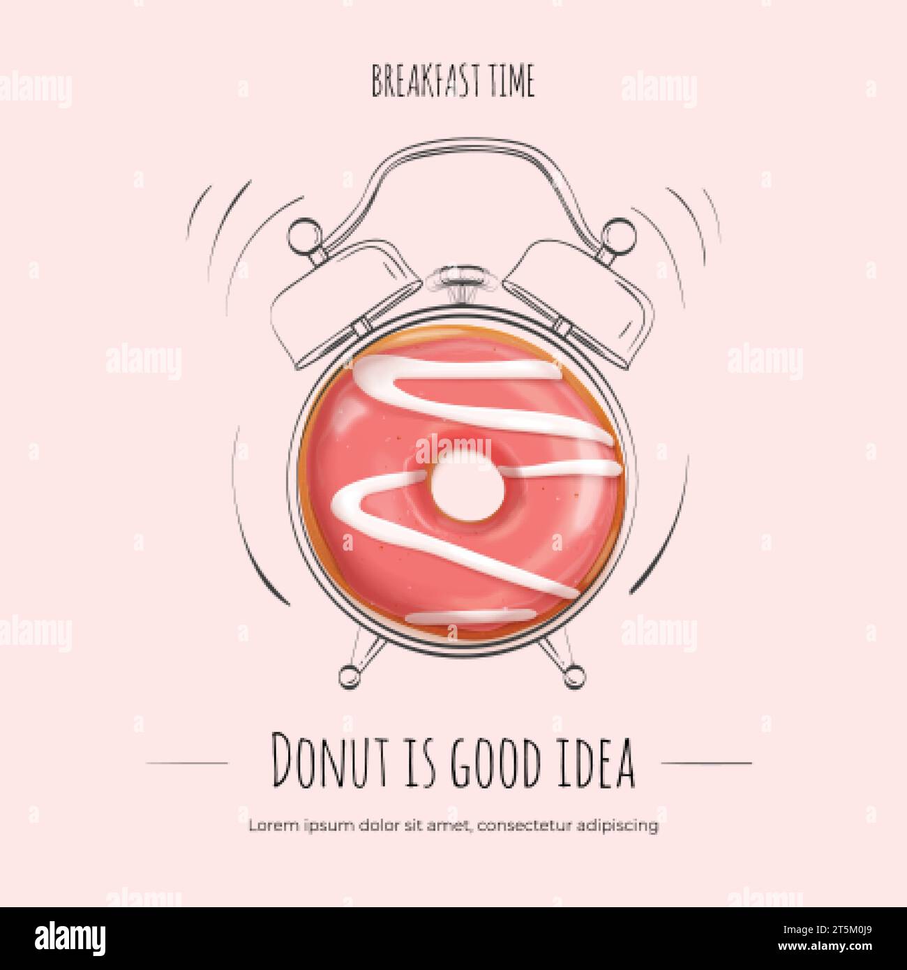 Donut clock. Doughnut breakfast time concept, bakery morning dessert ...