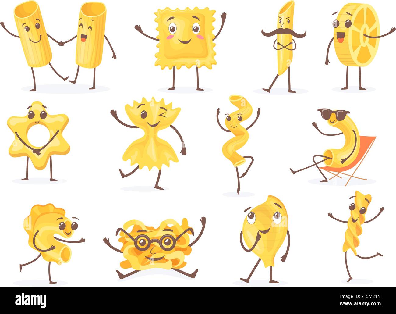 Cartoon pasta characters. Happy spaghetti mascot, cute italian wheat ...