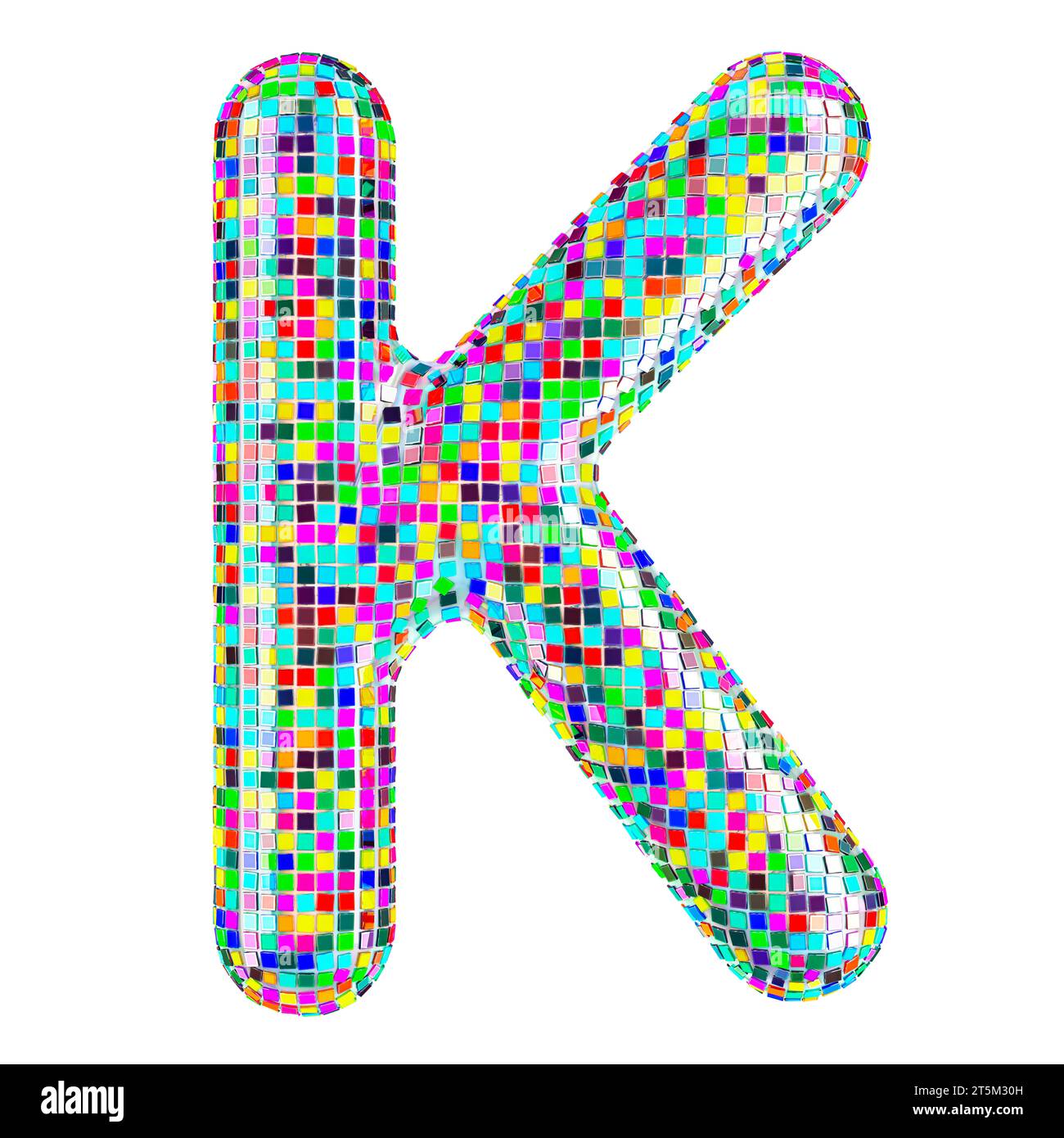 Mosaic font, letter K from vivid mosaic pieces. 3D rendering isolated ...