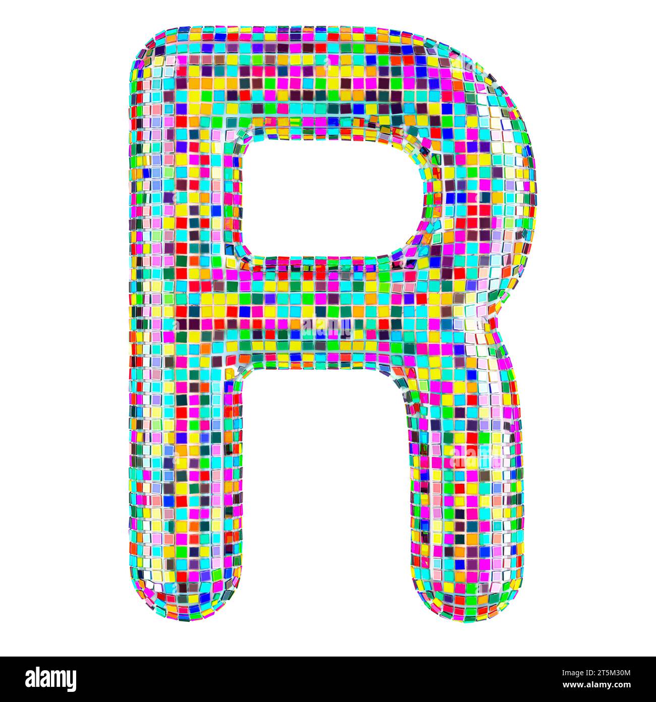 Mosaic font, letter R from vivid mosaic pieces. 3D rendering isolated ...