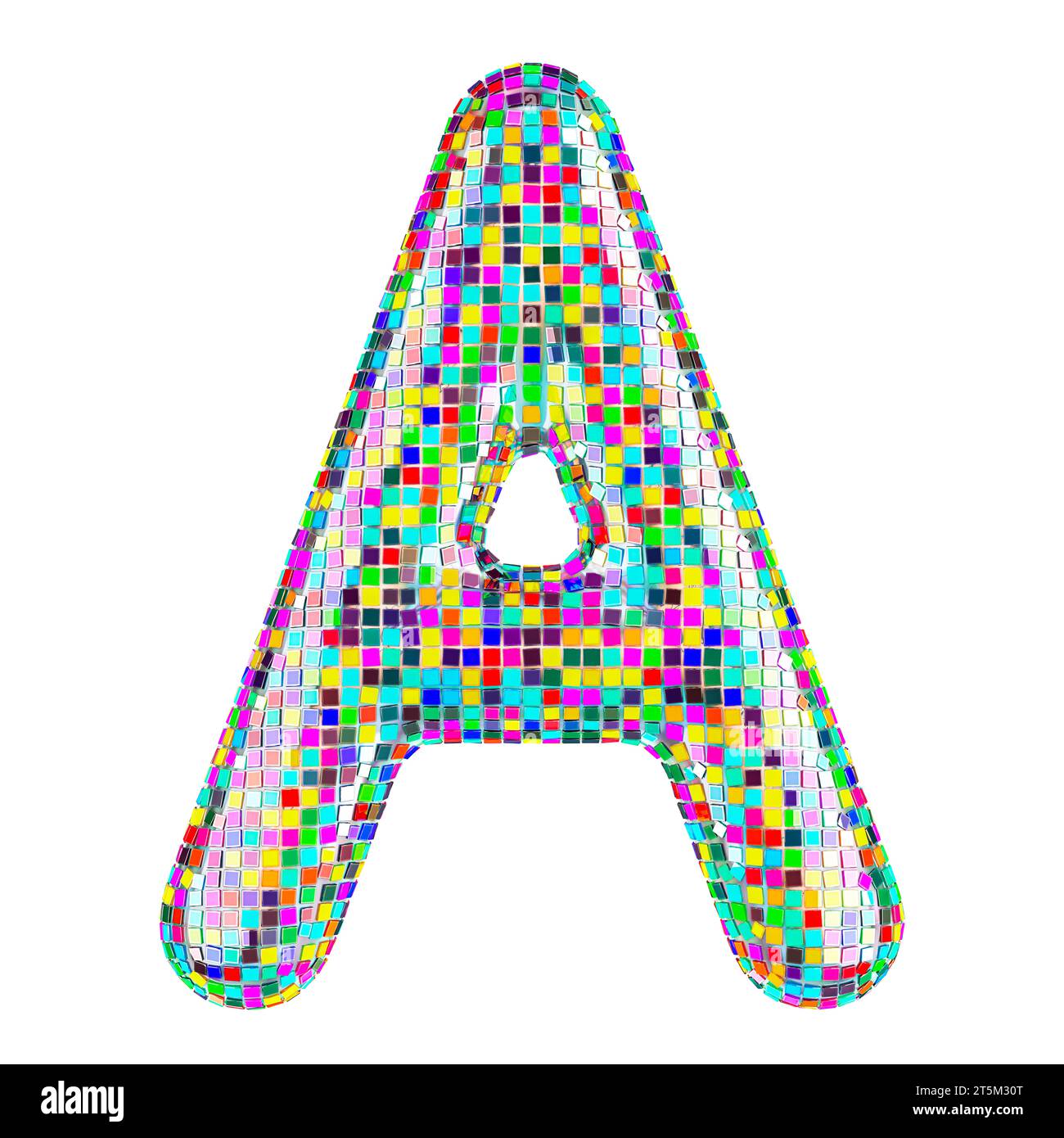 Mosaic font, letter A from vivid mosaic pieces. 3D rendering isolated ...