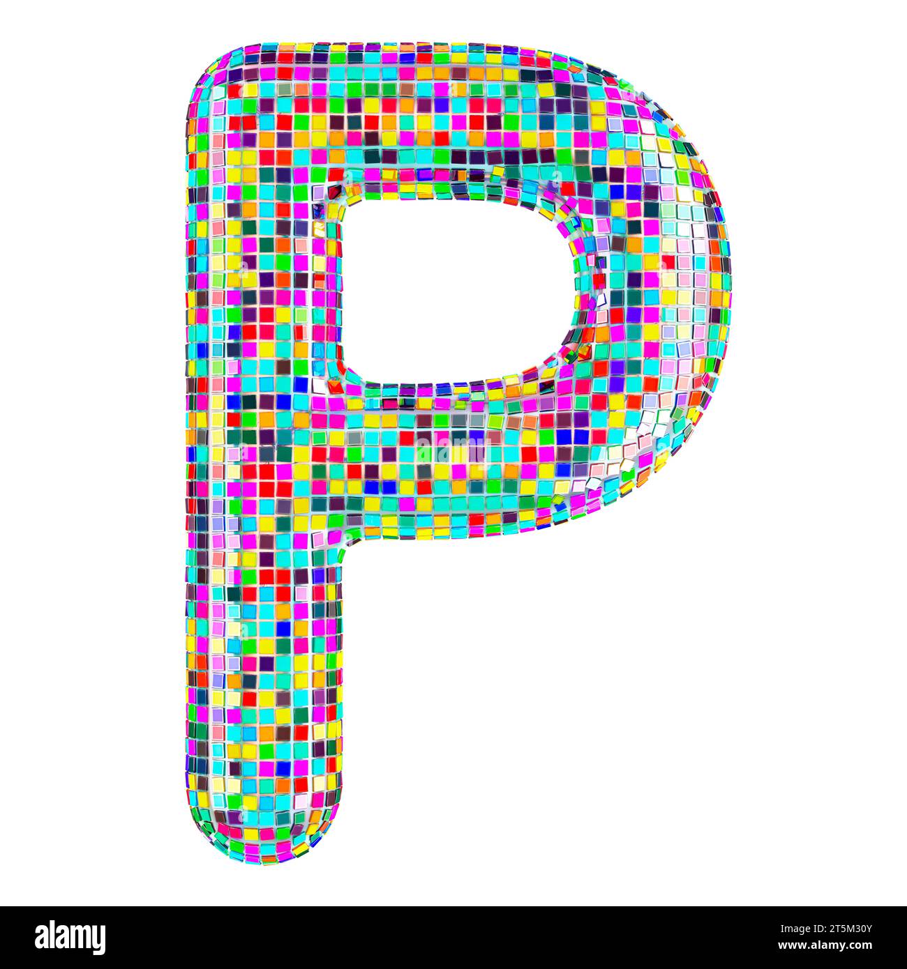 Mosaic font, letter P from vivid mosaic pieces. 3D rendering isolated ...