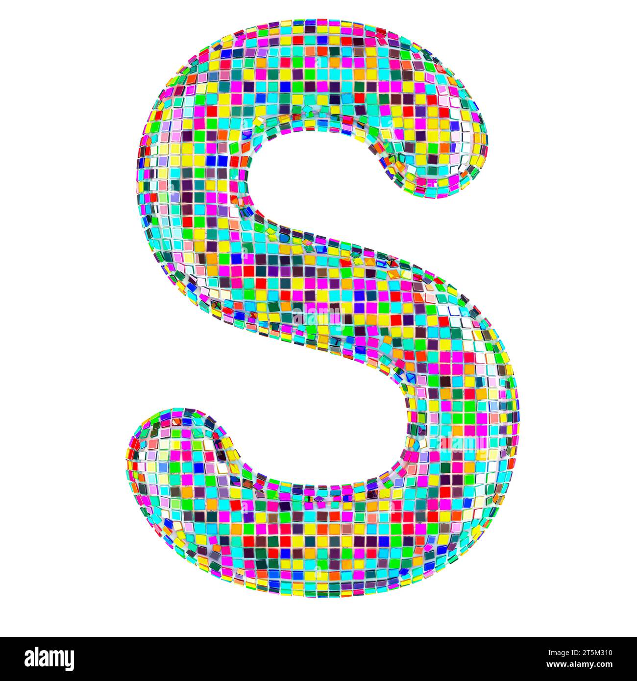 Mosaic font, letter S from vivid mosaic pieces. 3D rendering isolated ...