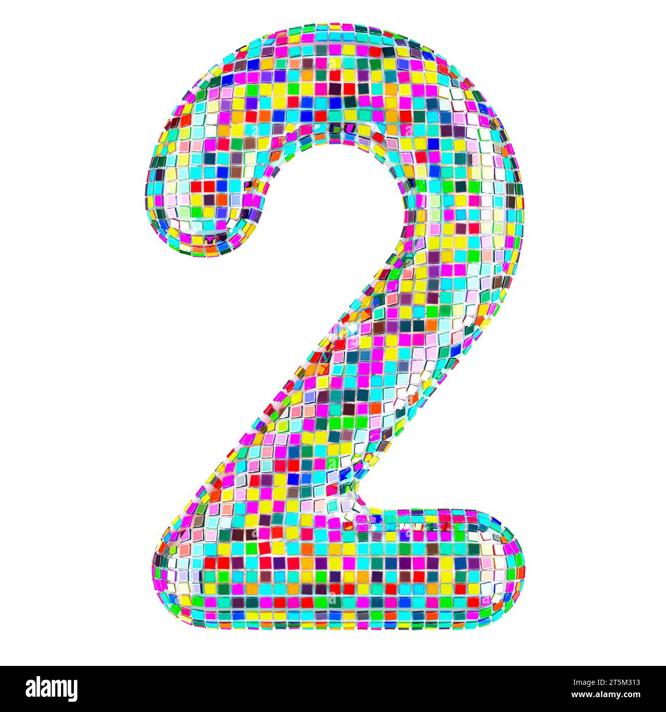 Mosaic font, number 2 from vivid mosaic pieces. 3D rendering isolated ...