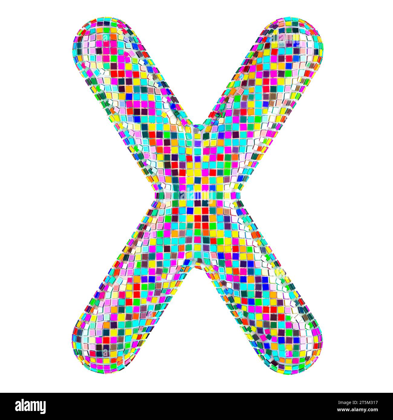 Mosaic font, letter X from vivid mosaic pieces. 3D rendering isolated ...