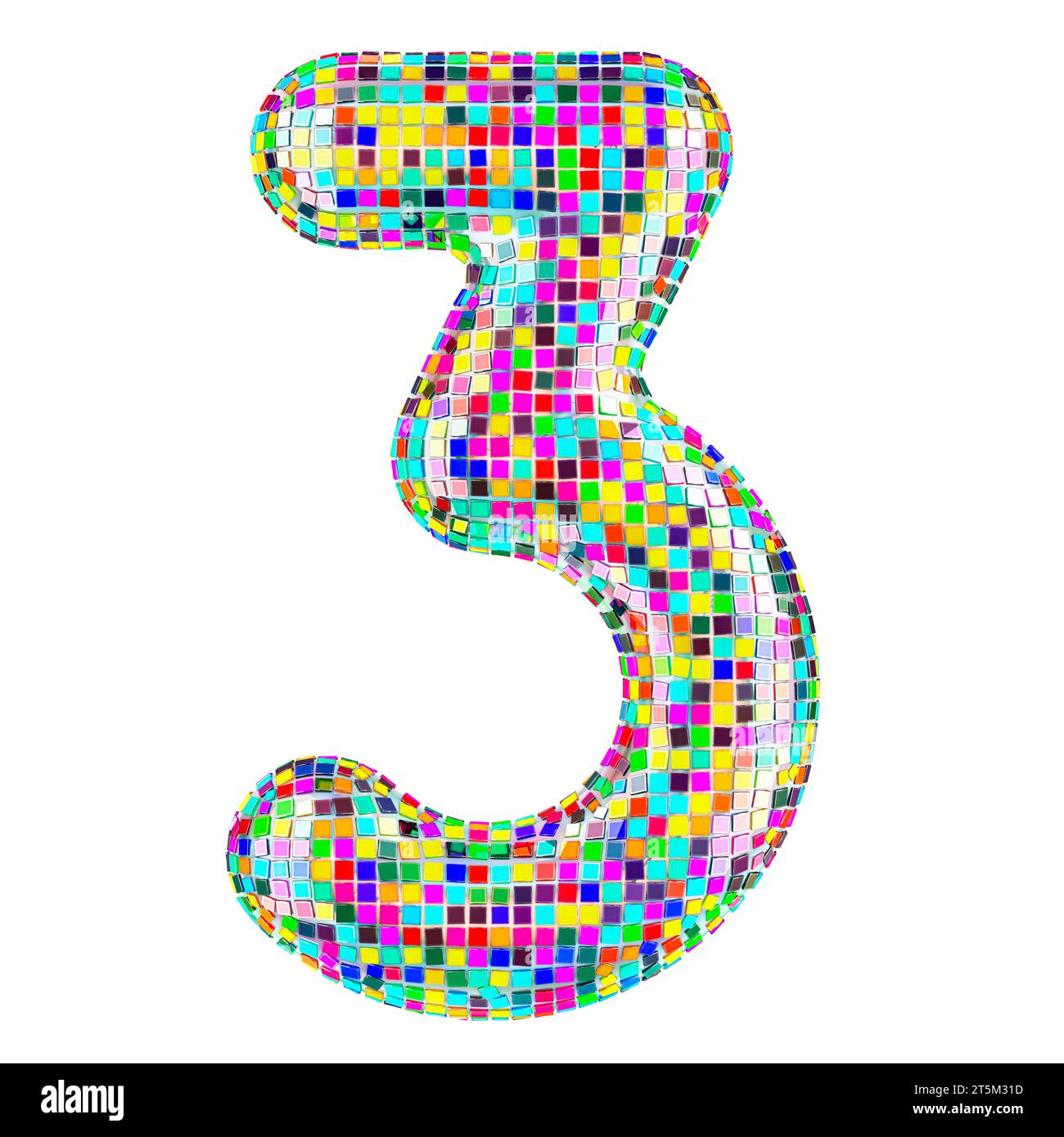 Mosaic font, number 3 from vivid mosaic pieces. 3D rendering isolated ...