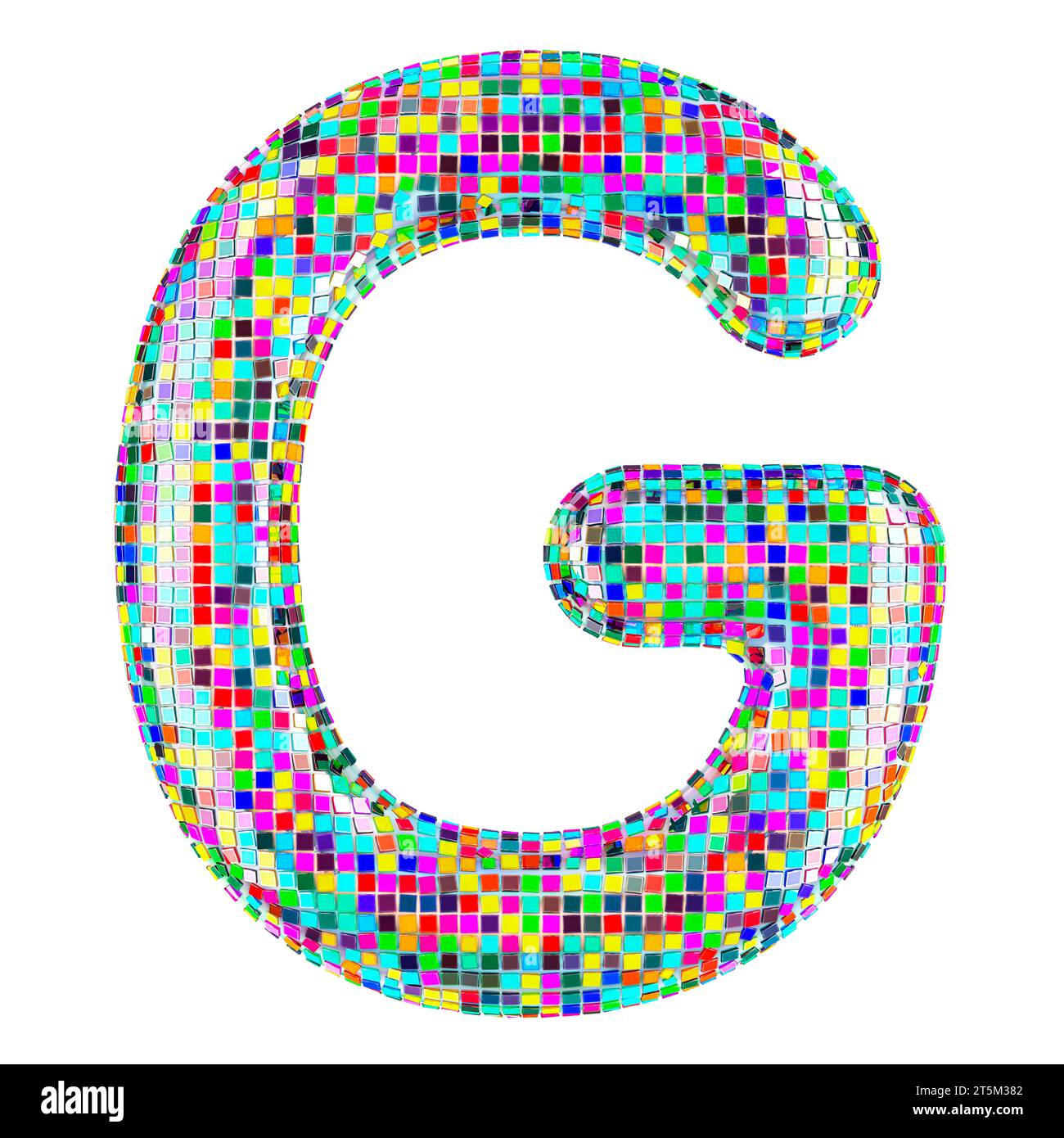 Mosaic font, letter G from vivid mosaic pieces. 3D rendering isolated ...