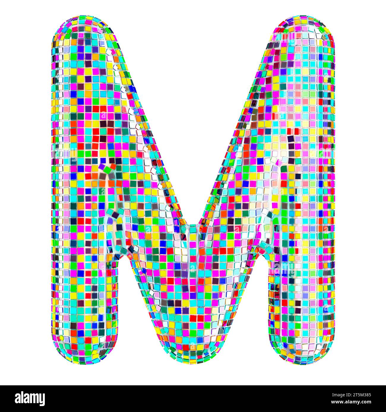 Mosaic font, letter M from vivid mosaic pieces. 3D rendering isolated ...