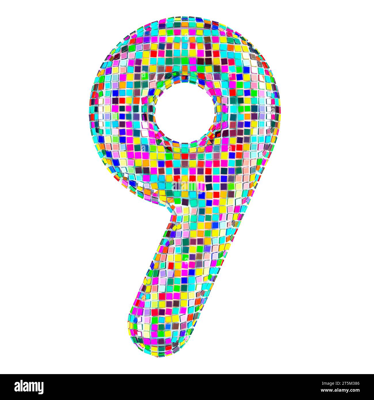 Mosaic font, number 9 from vivid mosaic pieces. 3D rendering isolated ...