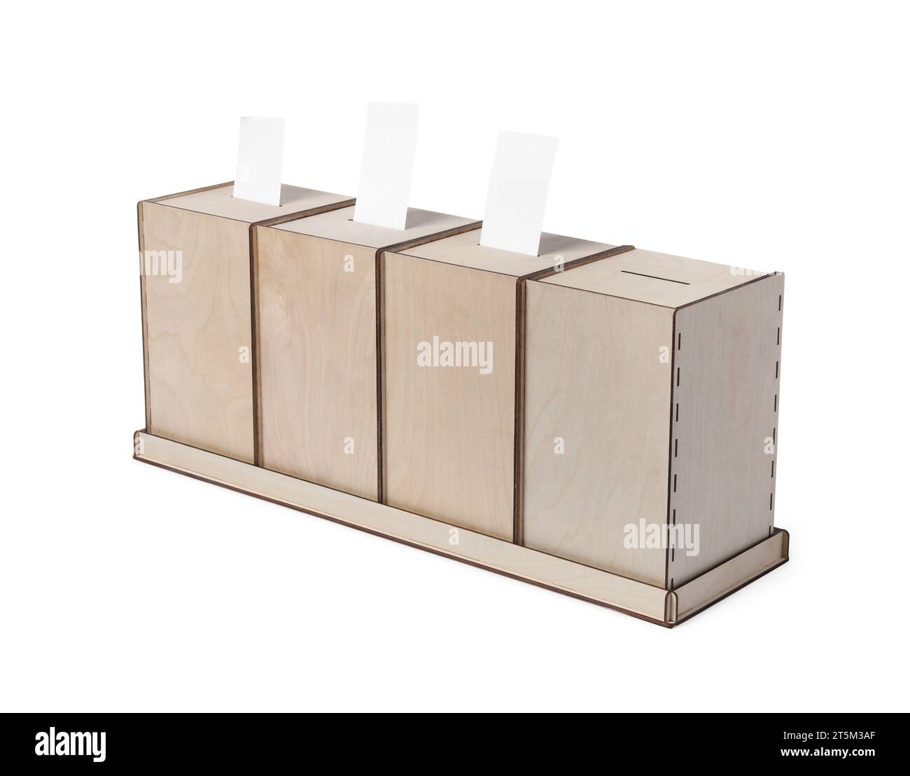 Wooden ballot boxes with votes isolated on white Stock Photo - Alamy