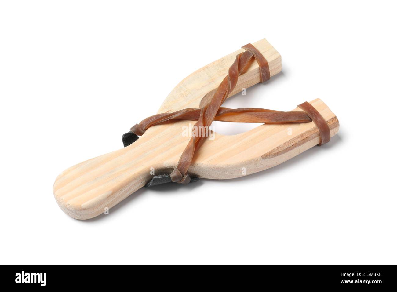 One wooden slingshot with leather pouch isolated on white Stock Photo ...