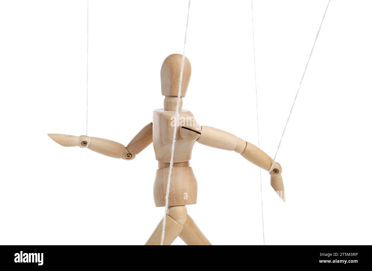 One wooden puppet with strings on white background Stock Photo - Alamy