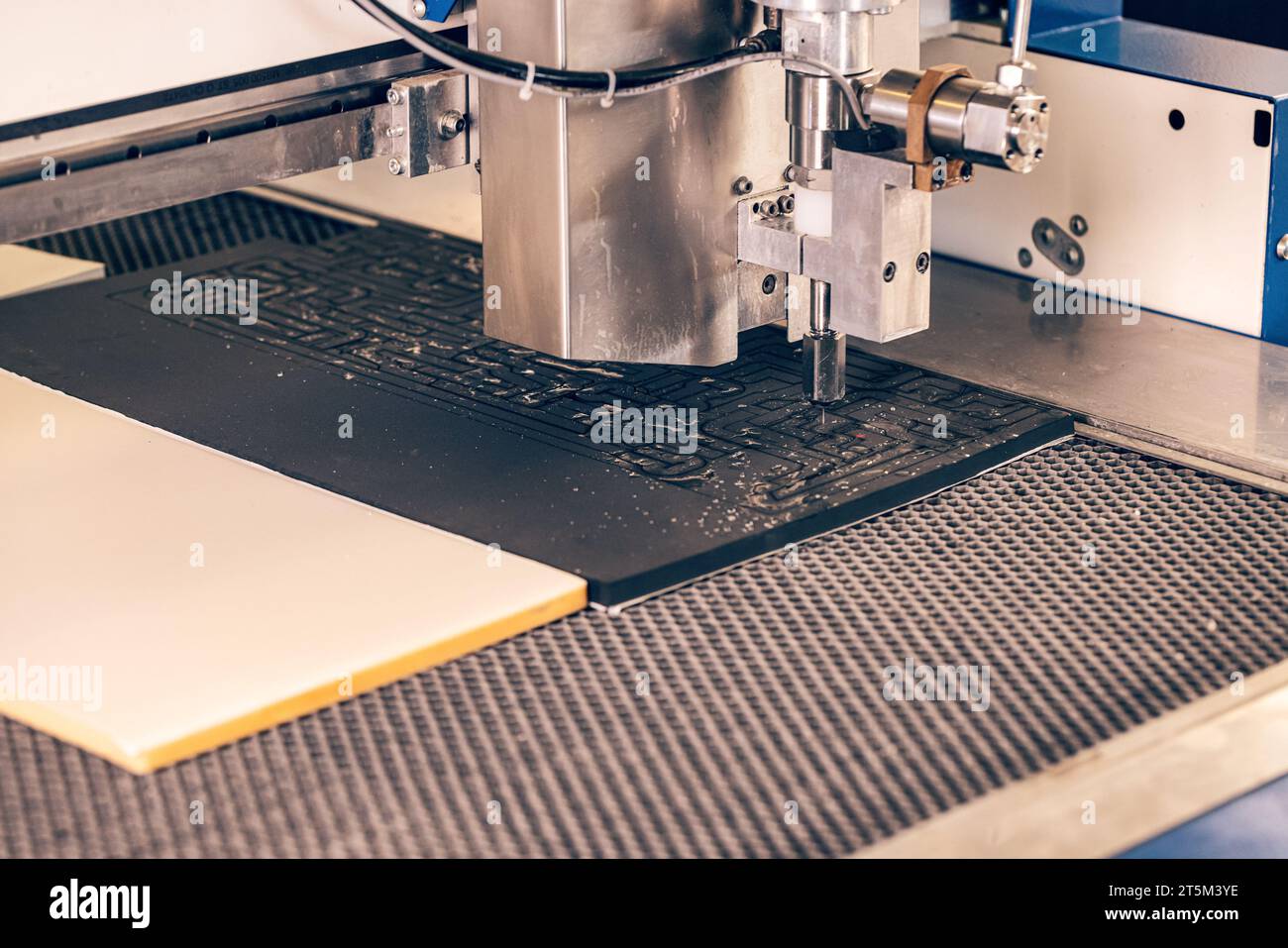 Close up high pressure water jet CNC cutting in factory workshop Stock ...