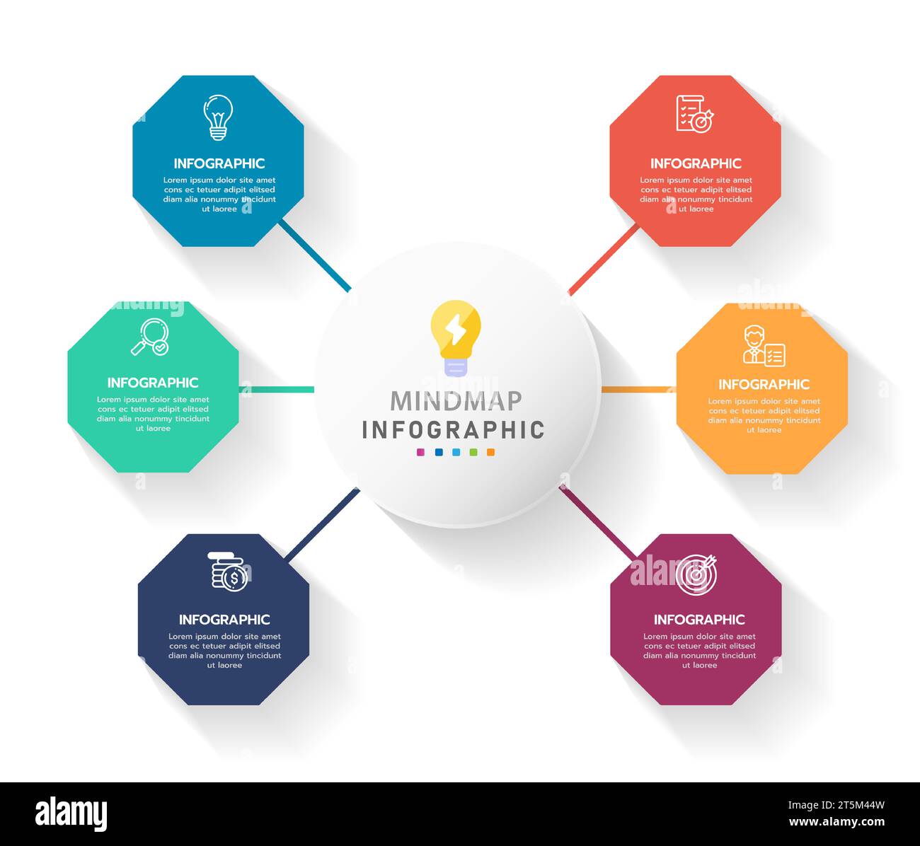 Infographic template for business. 6 Steps Modern Mindmap diagram with octagon and circle topics ...