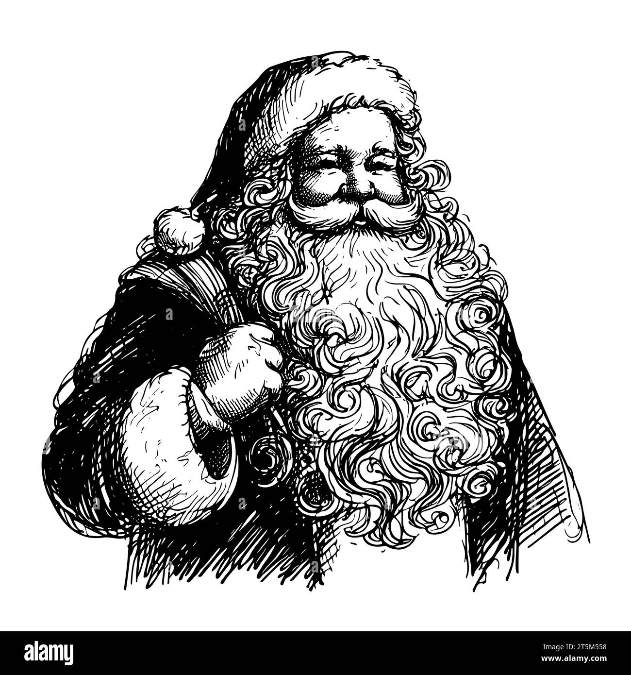 sketch Portrait Santa Claus. Black and white hand drawn vector ...