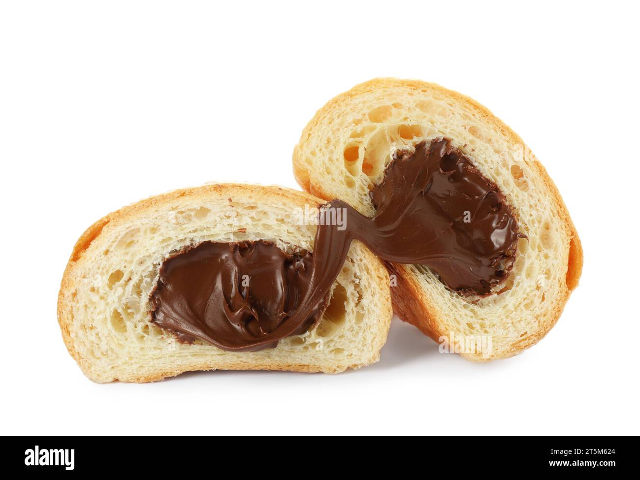 Delicious cut croissant with chocolate isolated on white Stock Photo ...