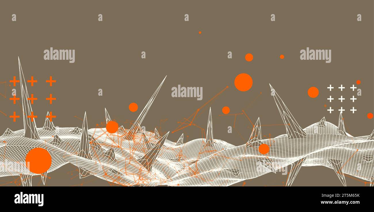 Wireframe science background with plexus effect. Futuristic handmade ...