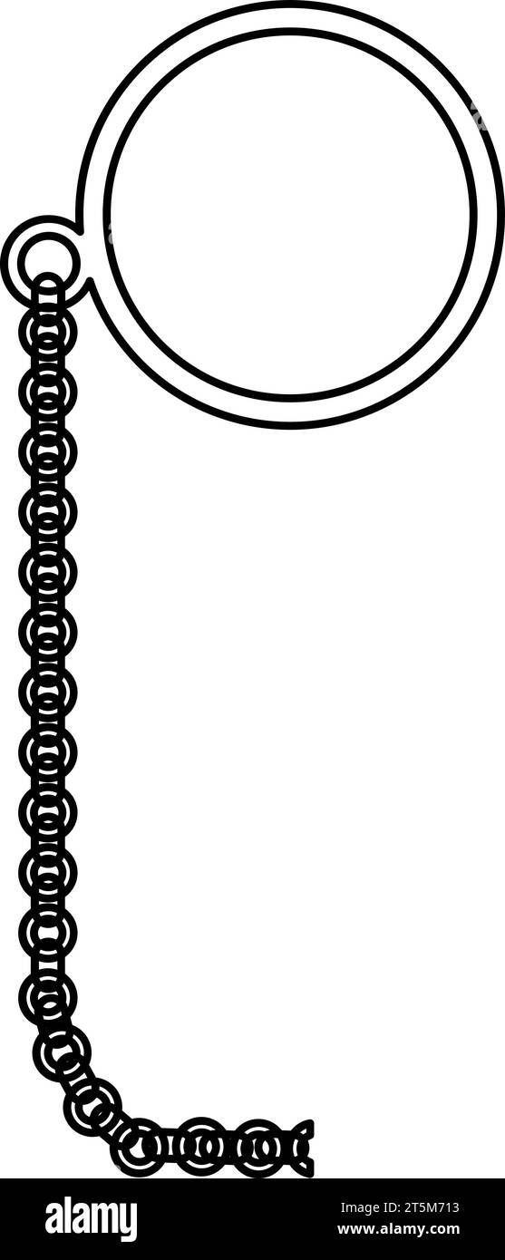 Thin contour line of round monocle on decorative chain. Eye protection ...