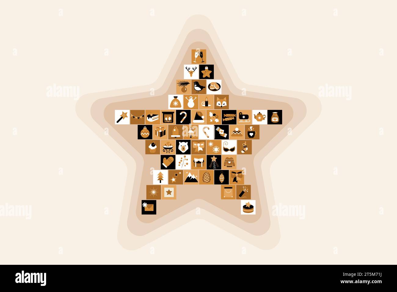 Star shaped collage stacked of square icons with symbols and signs of ...