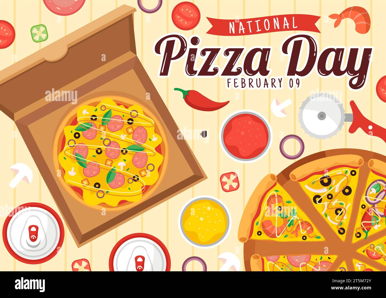National Pizza Day Vector Illustration on February 9 with Various ...