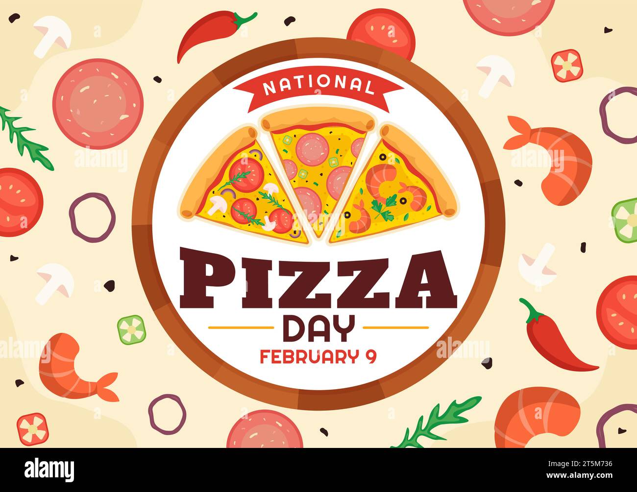 National Pizza Day Vector Illustration on February 9 with Various ...