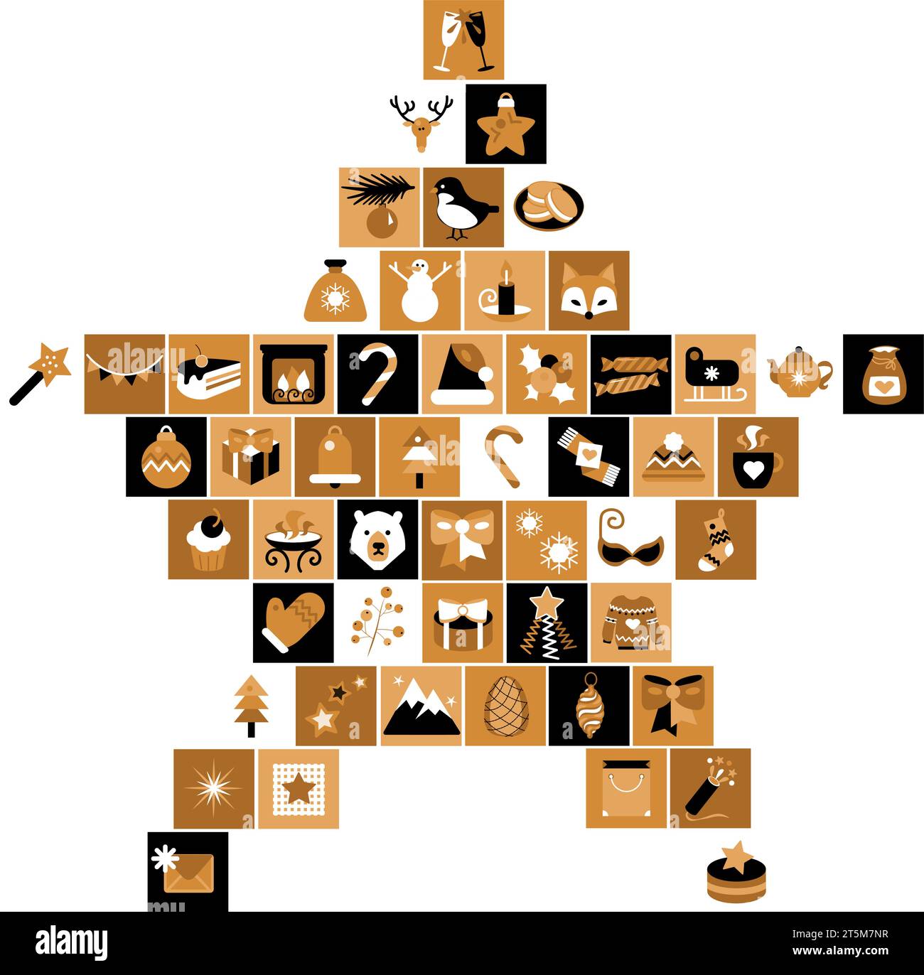 Star shaped collage stacked of square icons with symbols and signs of ...