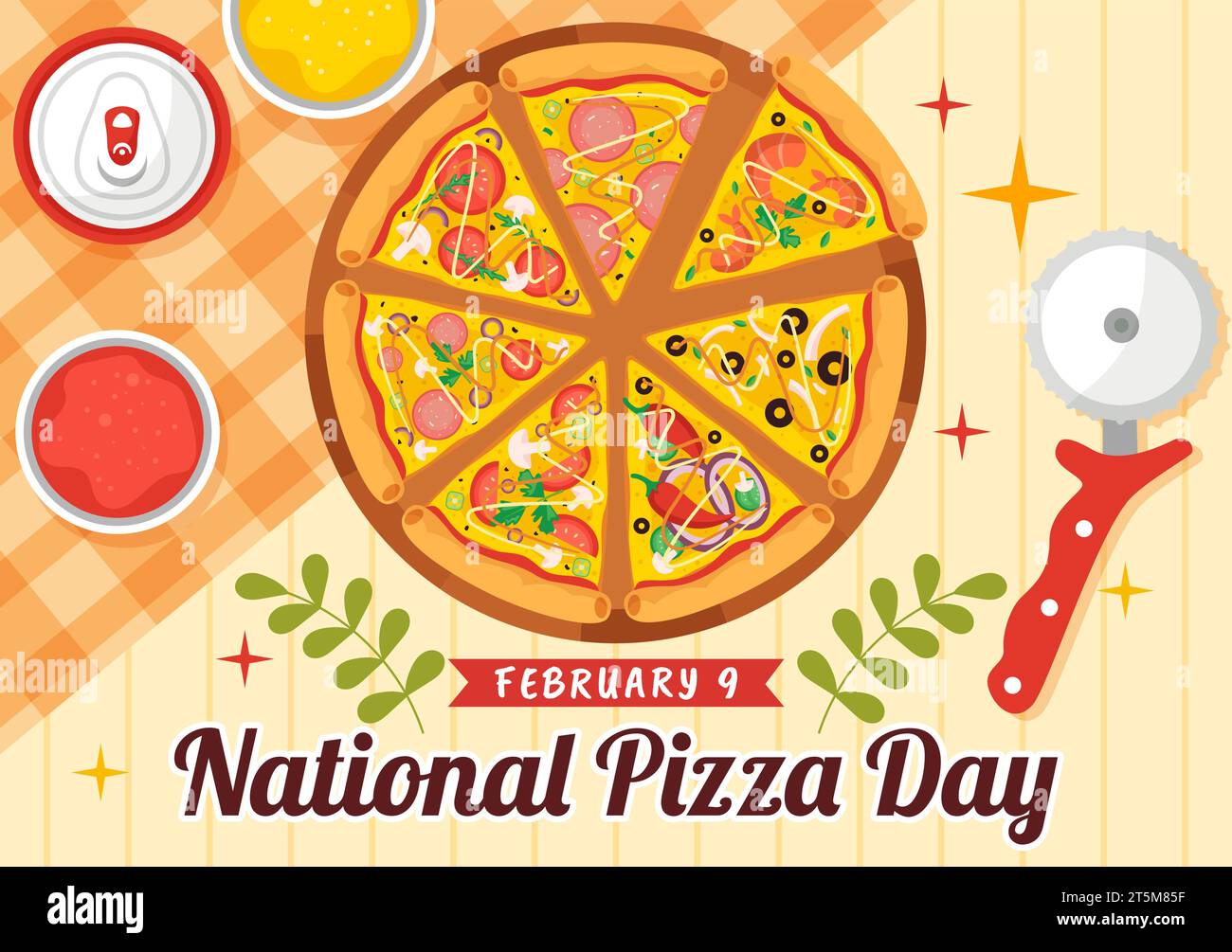 National Pizza Day Vector Illustration on February 9 with Various ...