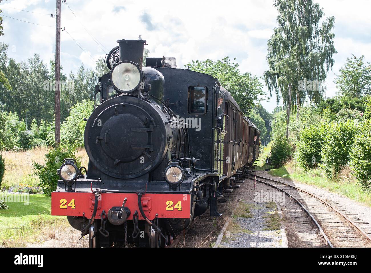 Old steam locomotive on narrow gauge museum railway (Anten-grafsnas) in ...