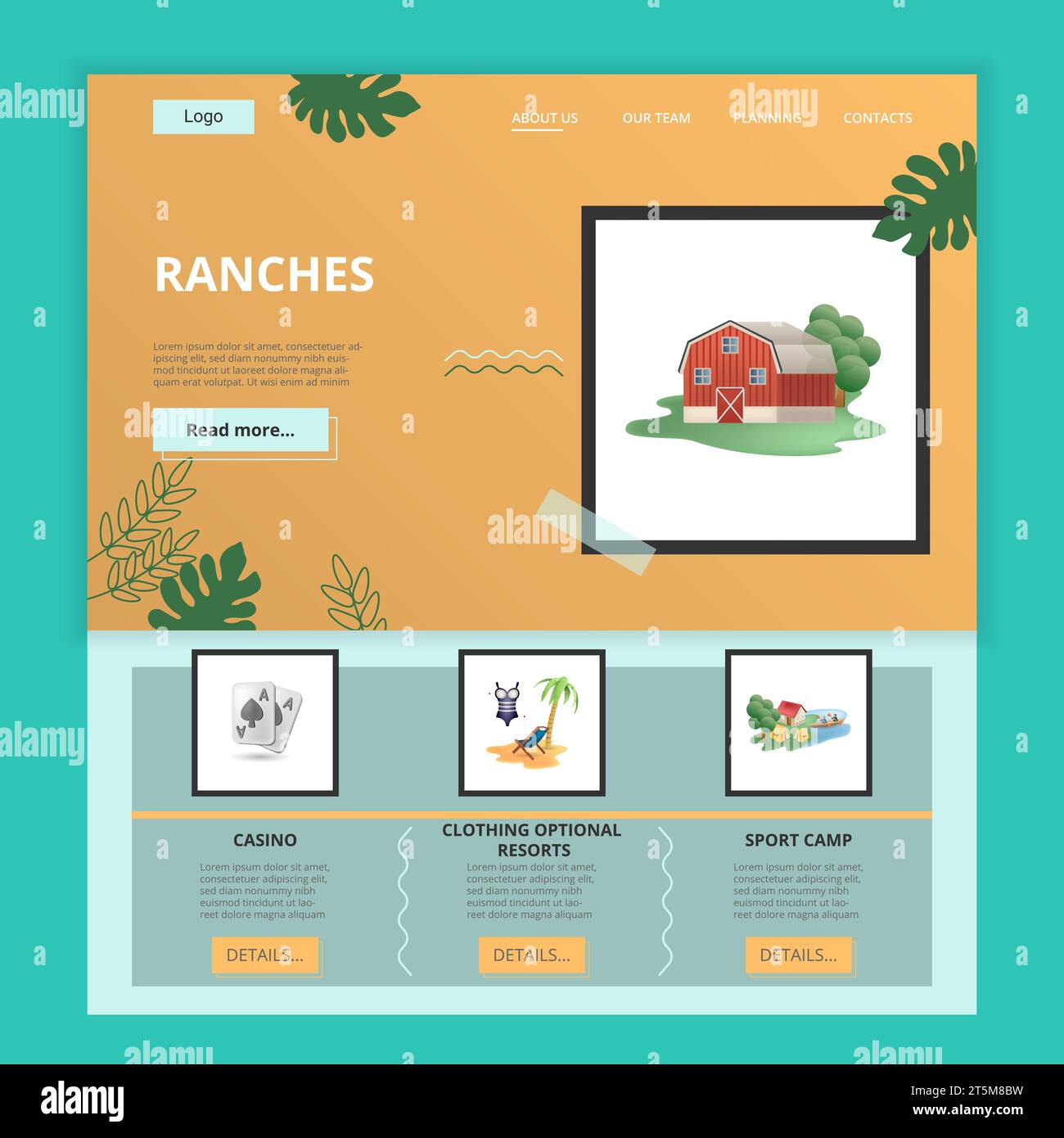 Ranches flat landing page website template. Casino, clothing optional ...
