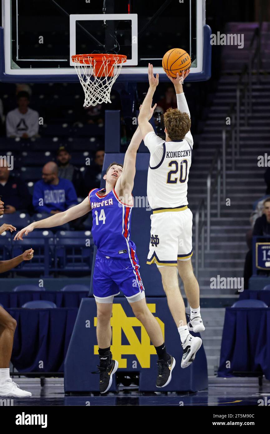 SOUTH BEND, IN - NOVEMBER 01: Hanover Panthers guard Michael Donoho (14 ...