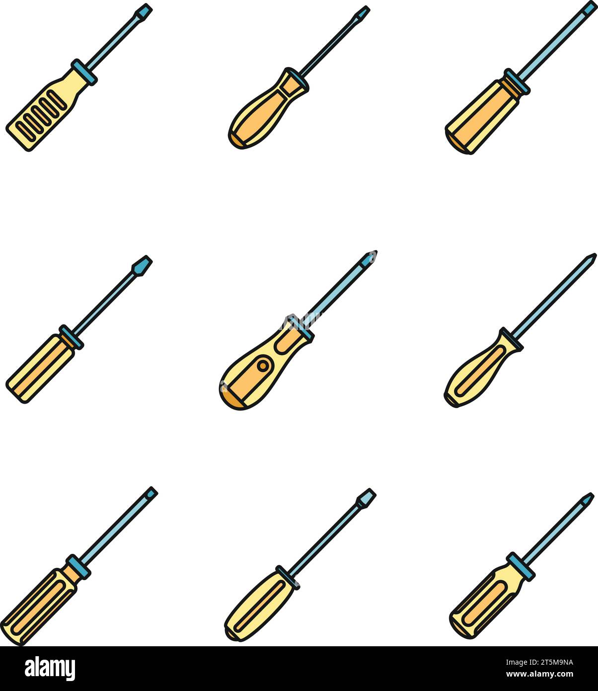 Screwdriver tool icons set. Outline set of screwdriver tool vector ...