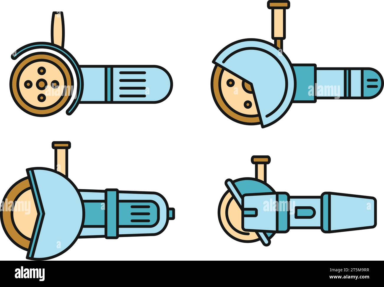Electric angle grinder icon set. Outline set of electric angle grinder vector icons thin line ...