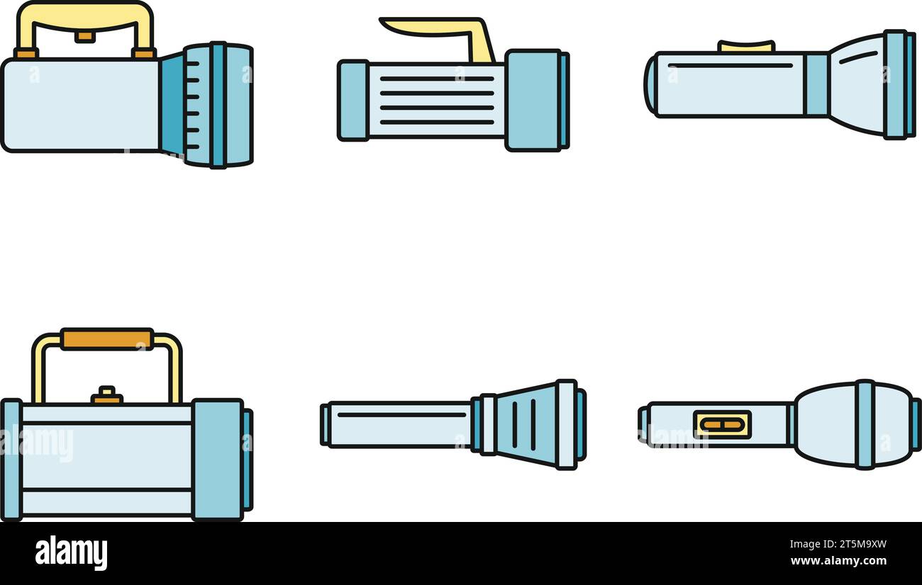 Emergency flashlight icon set. Outline set of emergency flashlight ...