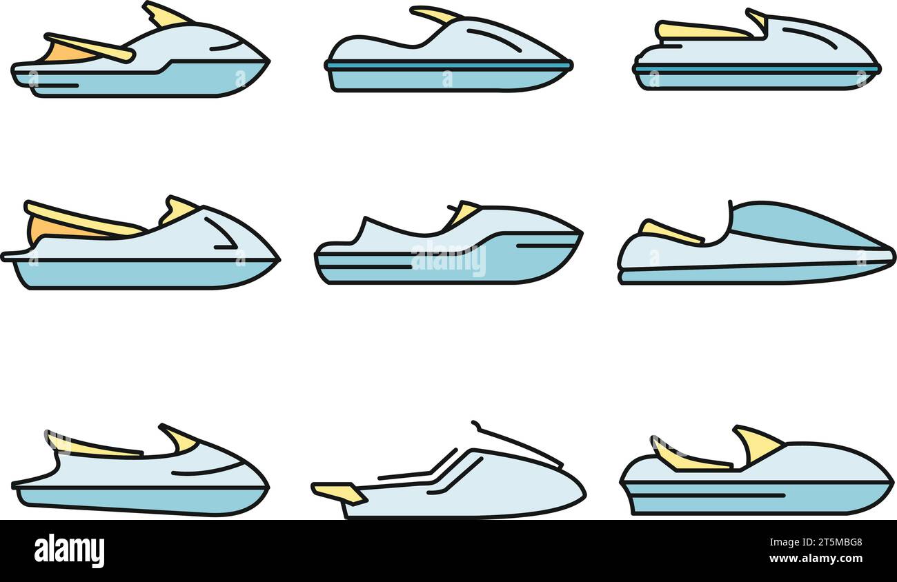 Race jet ski icons set. Outline set of race jet ski vector icons thin ...