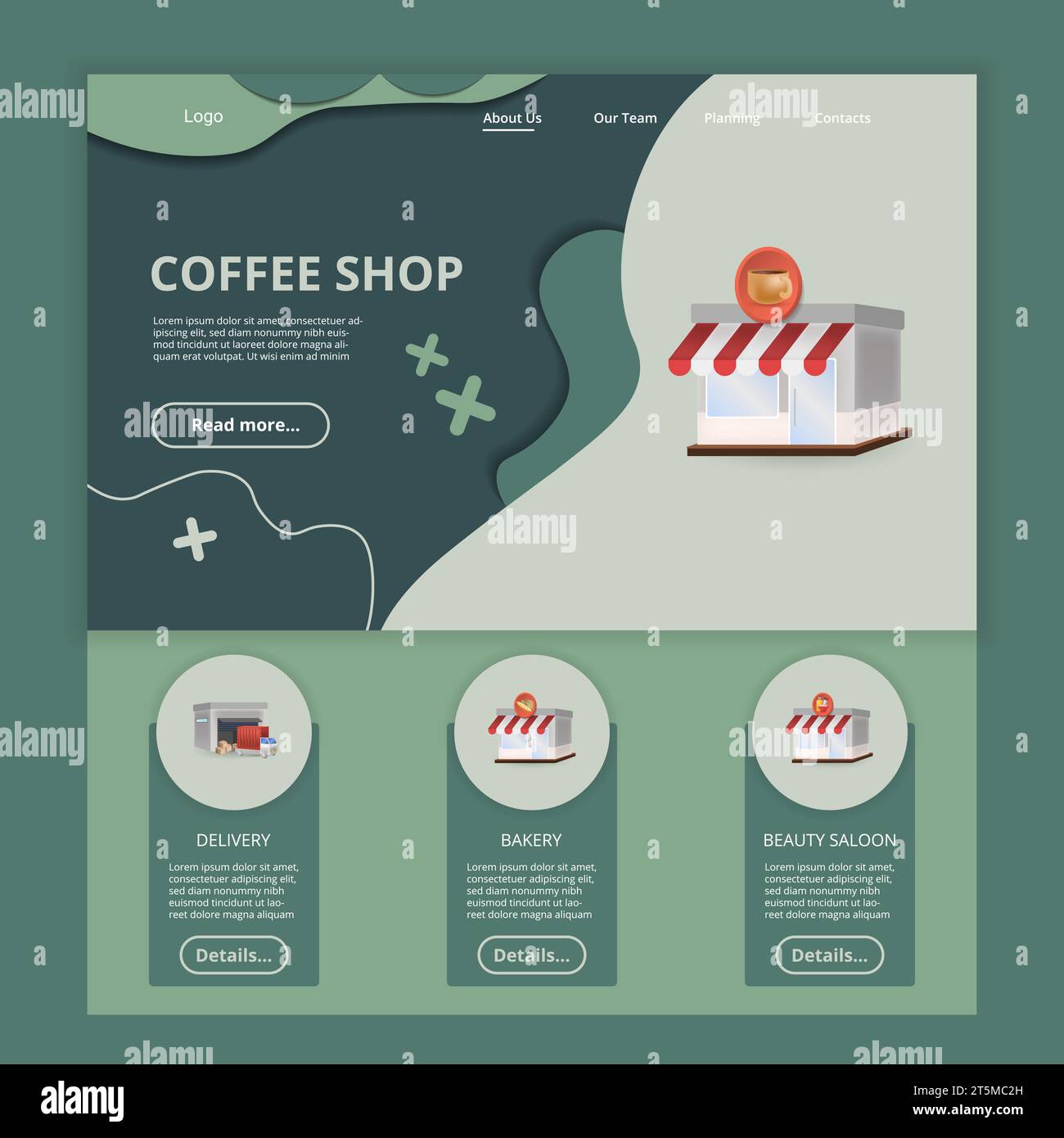 Coffee shop flat landing page website template. Delivery, bakery ...