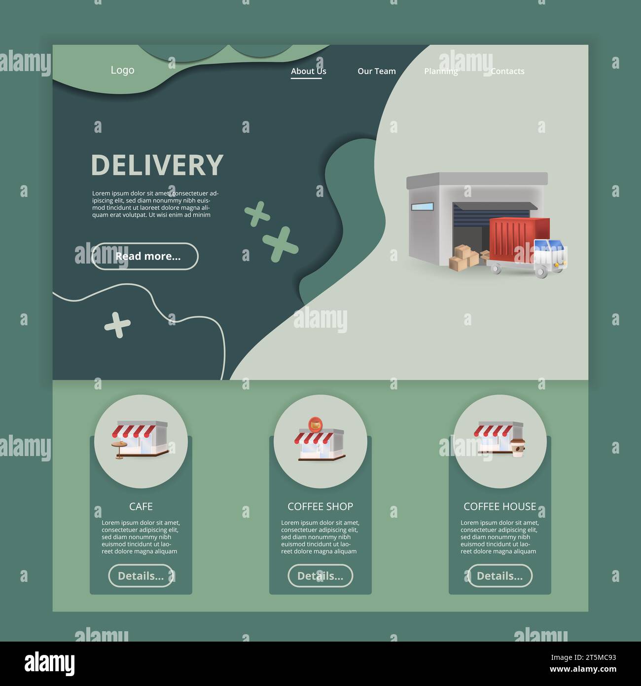 Delivery flat landing page website template. Cafe, coffee shop, coffee ...